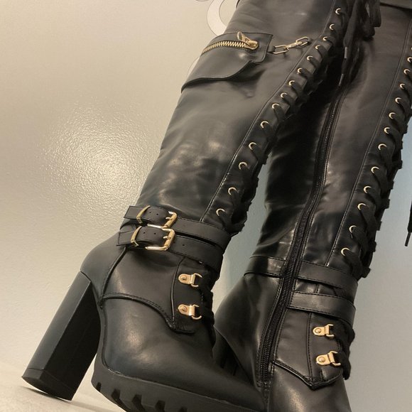 Shoes | Thigh High Elira High Block Heel Bootsnew | Poshmark